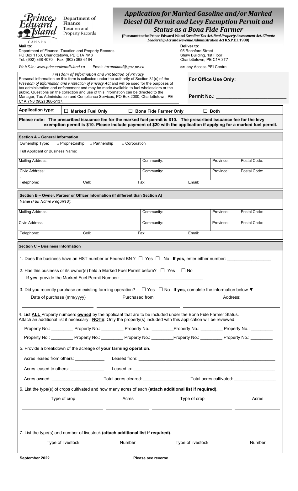 Prince Edward Island Canada Application for Marked Gasoline and/or ...