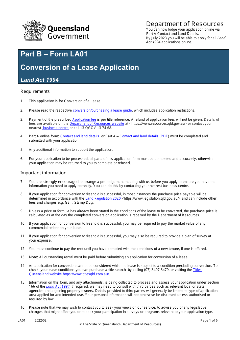 Form LA01 Part B - Fill Out, Sign Online and Download Printable PDF, Queensland Australia ...
