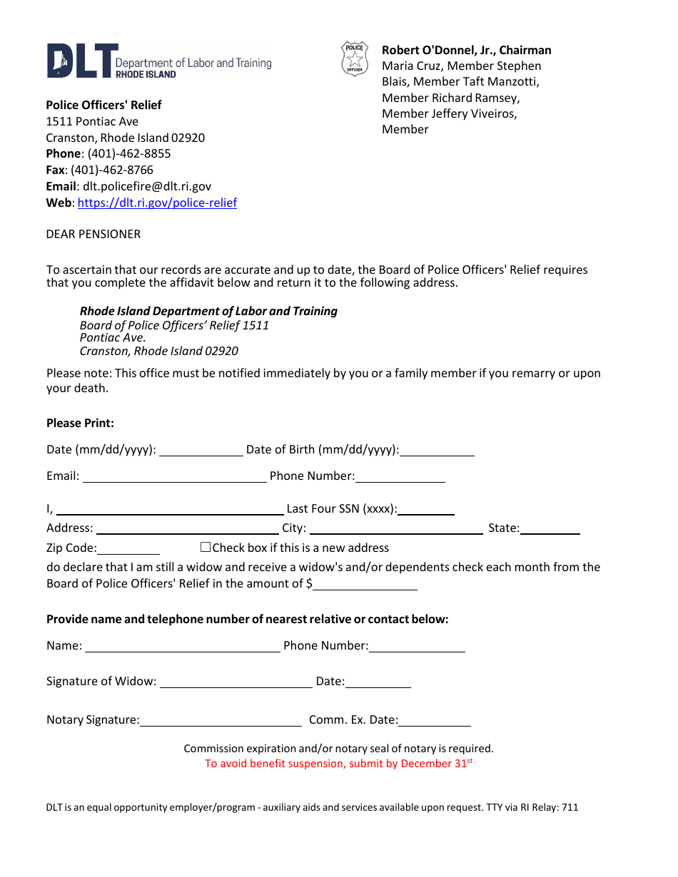 Rhode Island Affidavit (Annual) - Fill Out, Sign Online and Download PDF | Templateroller