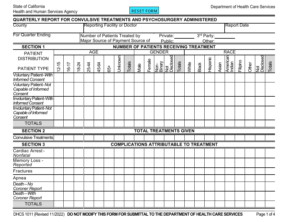 Form DHCS1011 - Fill Out, Sign Online and Download Fillable PDF ...