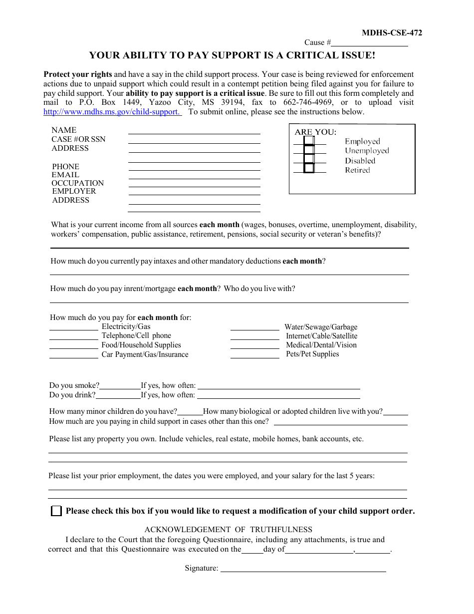 Form MDHS-CSE-472 - Fill Out, Sign Online and Download Fillable PDF ...