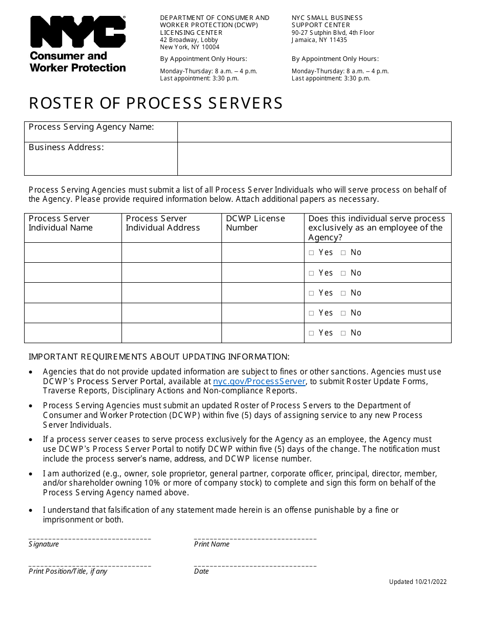 New York City Roster of Process Servers - Fill Out, Sign Online and ...