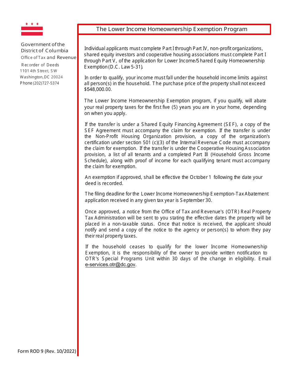 Form ROD9 - Fill Out, Sign Online and Download Fillable PDF, Washington ...