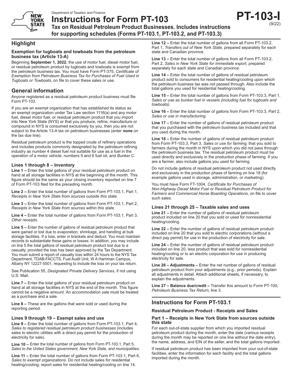 Download Instructions for Form PT-103 Tax on Residual Petroleum Product ...