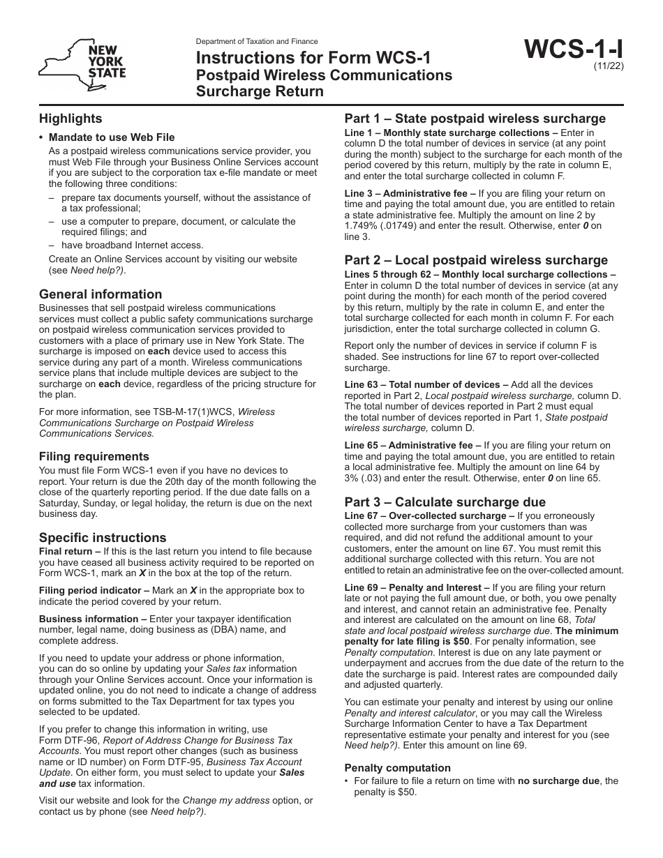 Download Instructions for Form WCS-1 Postpaid Wireless Communications Surcharge Return PDF ...