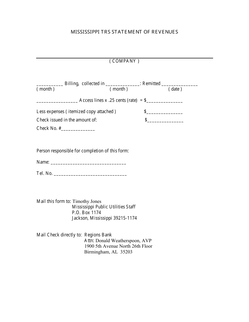 Mississippi Mississippi Trs Statement of Revenues - Fill Out, Sign ...