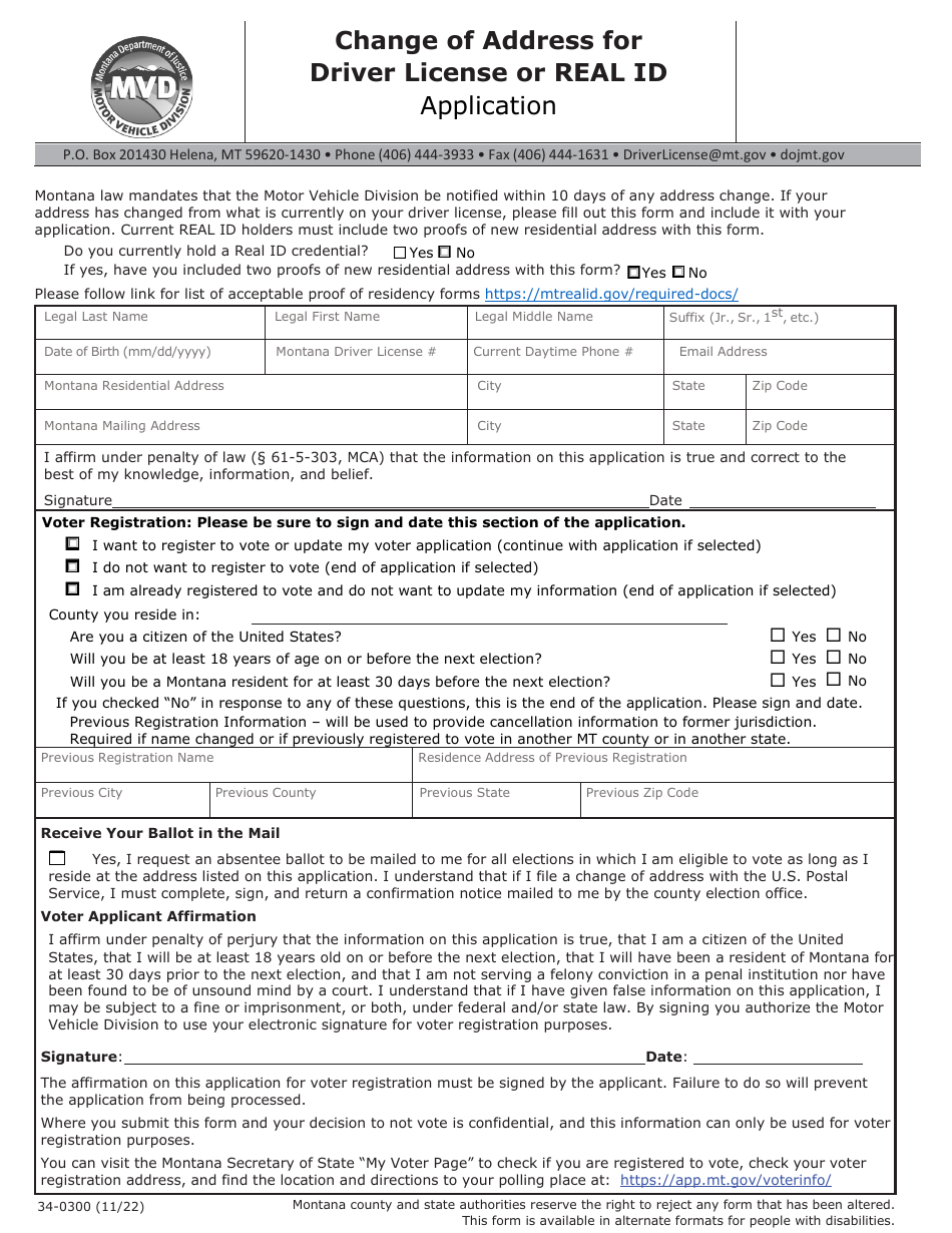 Form 34-0300 Download Fillable PDF or Fill Online Change of Address for ...