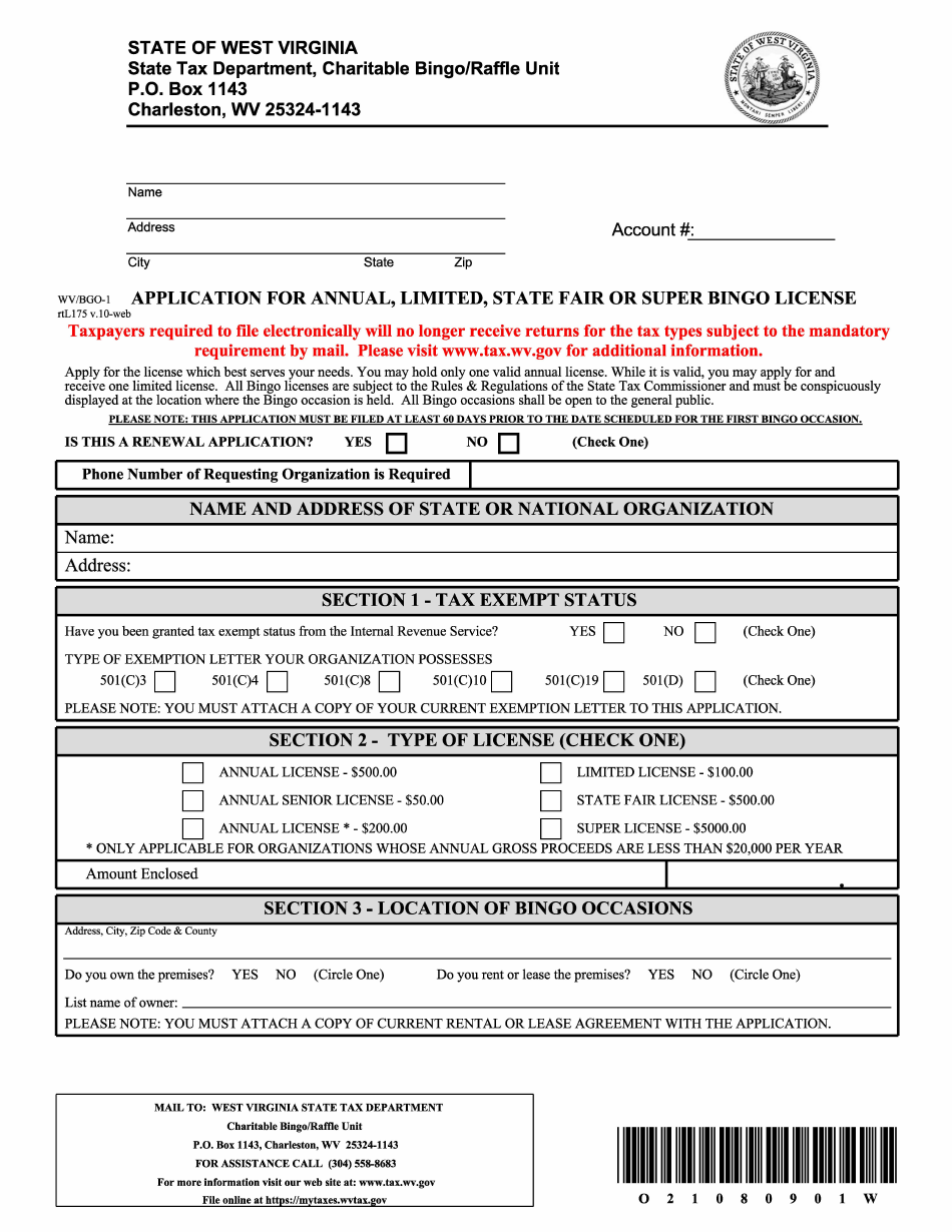 Form WV/BGO-1 - Fill Out, Sign Online and Download Printable PDF, West ...