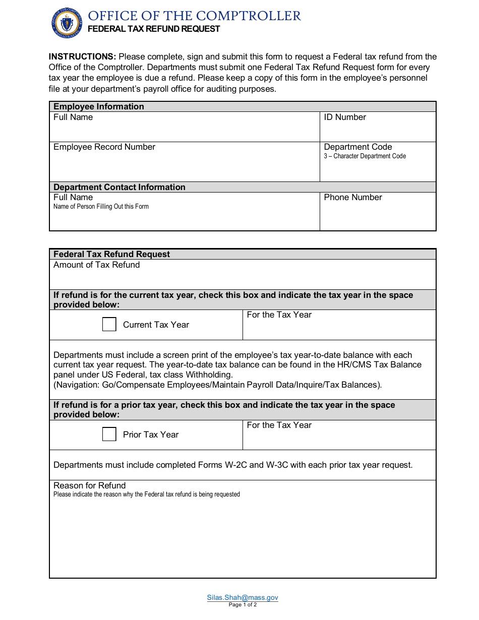 Massachusetts Federal Tax Refund Request - Fill Out, Sign Online and ...