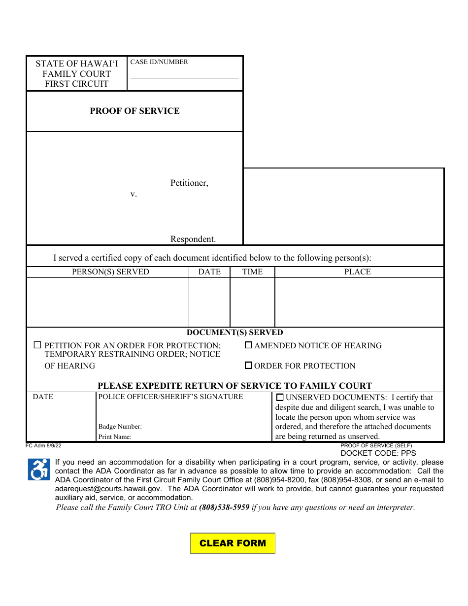 Hawaii Proof of Service Download Fillable PDF 2022 — 2025 | Templateroller
