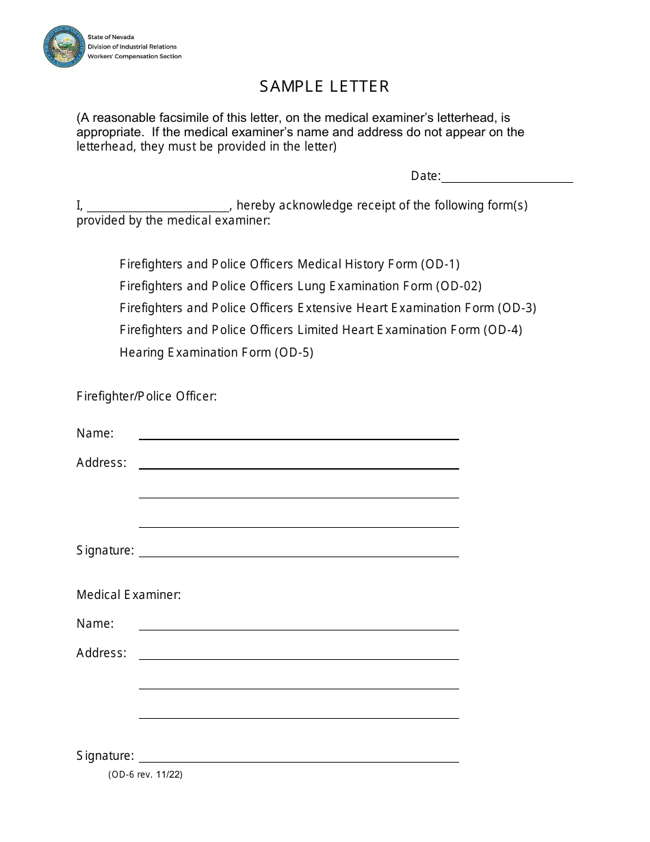 Form OD-6 - Fill Out, Sign Online and Download Fillable PDF, Nevada ...