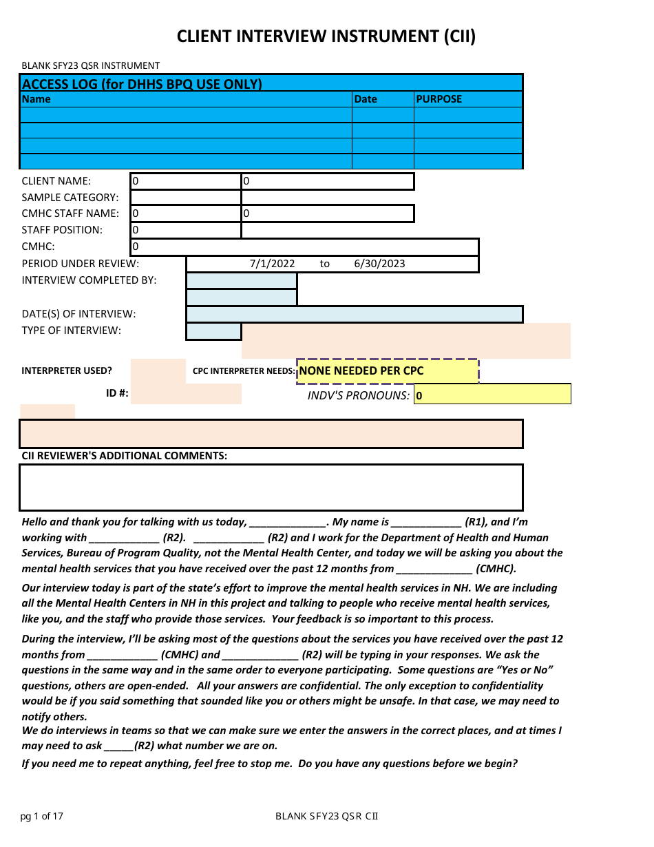2023 New Hampshire Client Interview Instrument (Cii) Download Printable ...