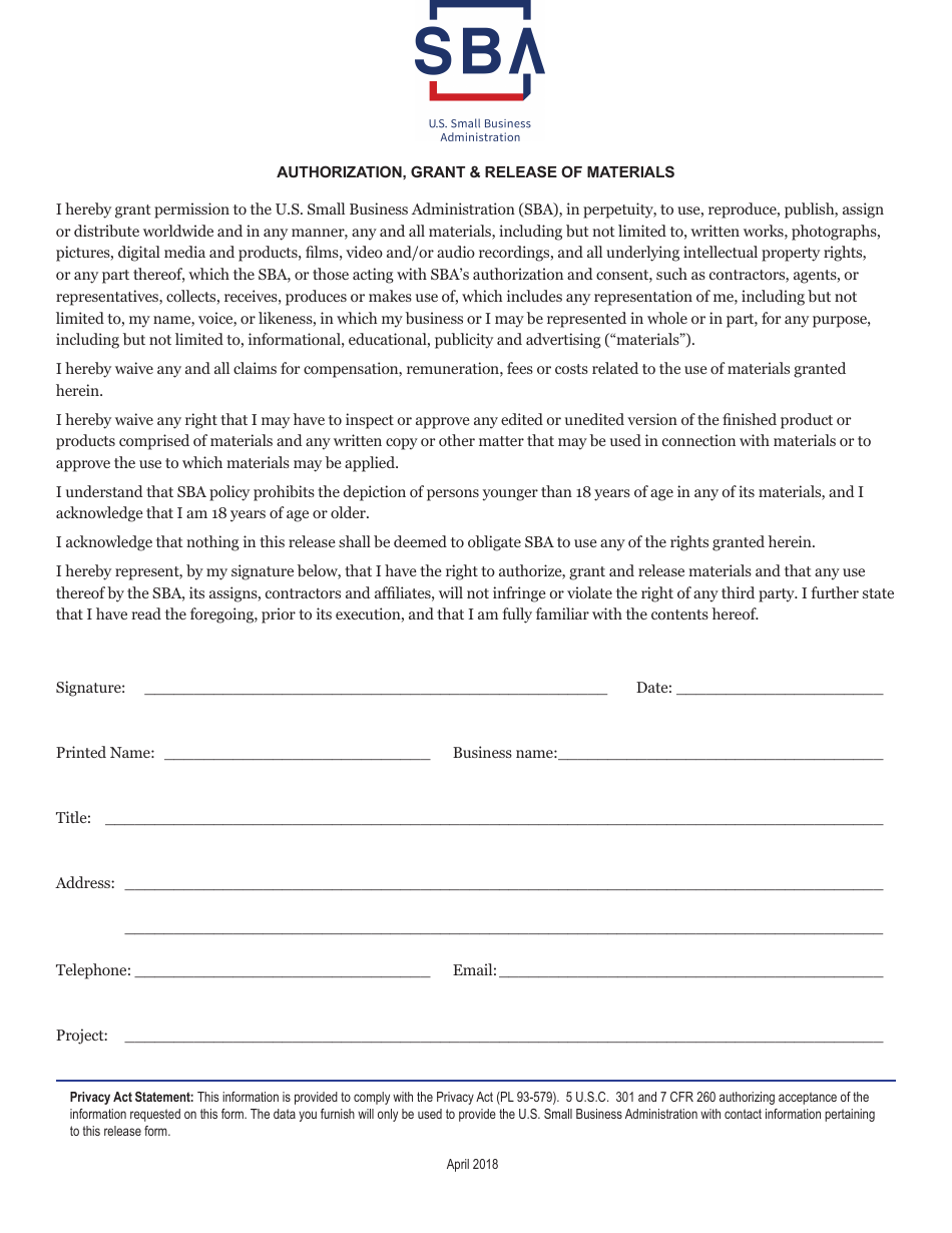 Authorization, Grant & Release of Materials Download Fillable PDF ...