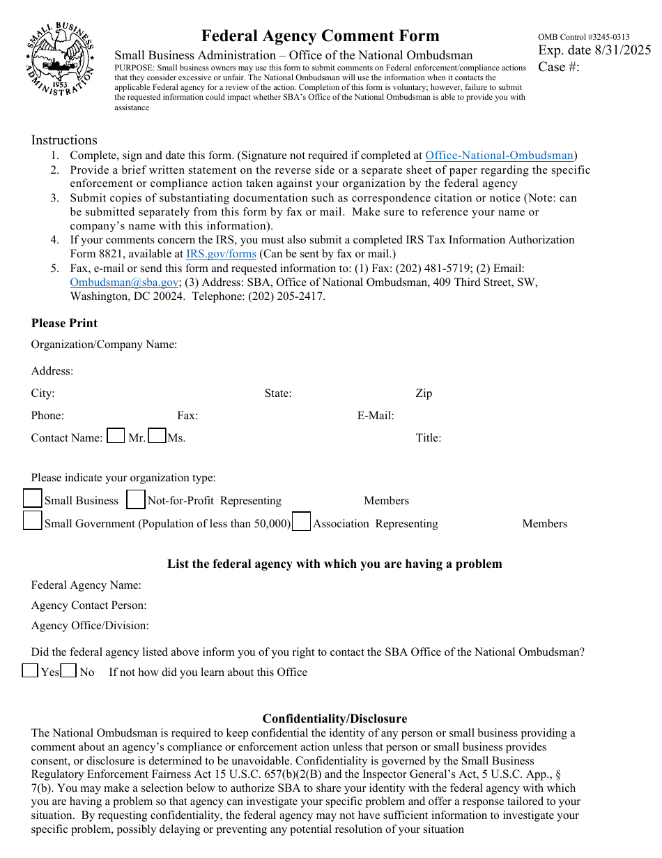 Federal Agency Comment Form - Fill Out, Sign Online and Download PDF ...