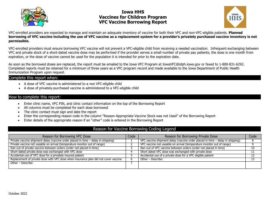 Iowa Vfc Vaccine Borrowing Report - Vaccines for Children Program ...