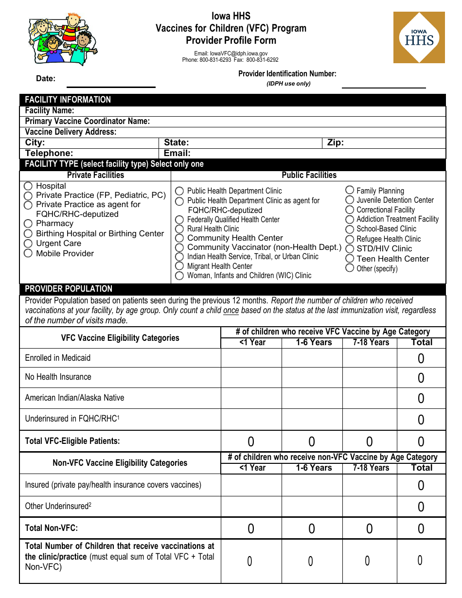 Iowa Provider Profile Form - Vaccines for Children (Vfc) Program - Fill ...