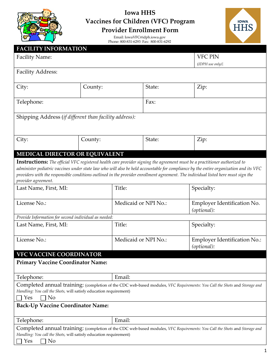 Iowa Provider Enrollment Form - Vaccines for Children (Vfc) Program ...