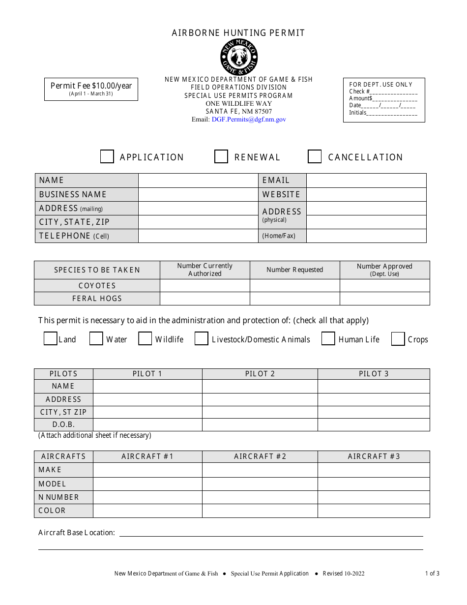 New Mexico Airborne Hunting Permit - Fill Out, Sign Online and Download ...