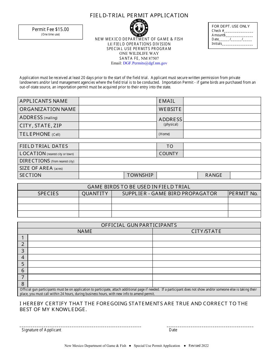 New Mexico Field-Trial Permit Application Download Fillable PDF ...