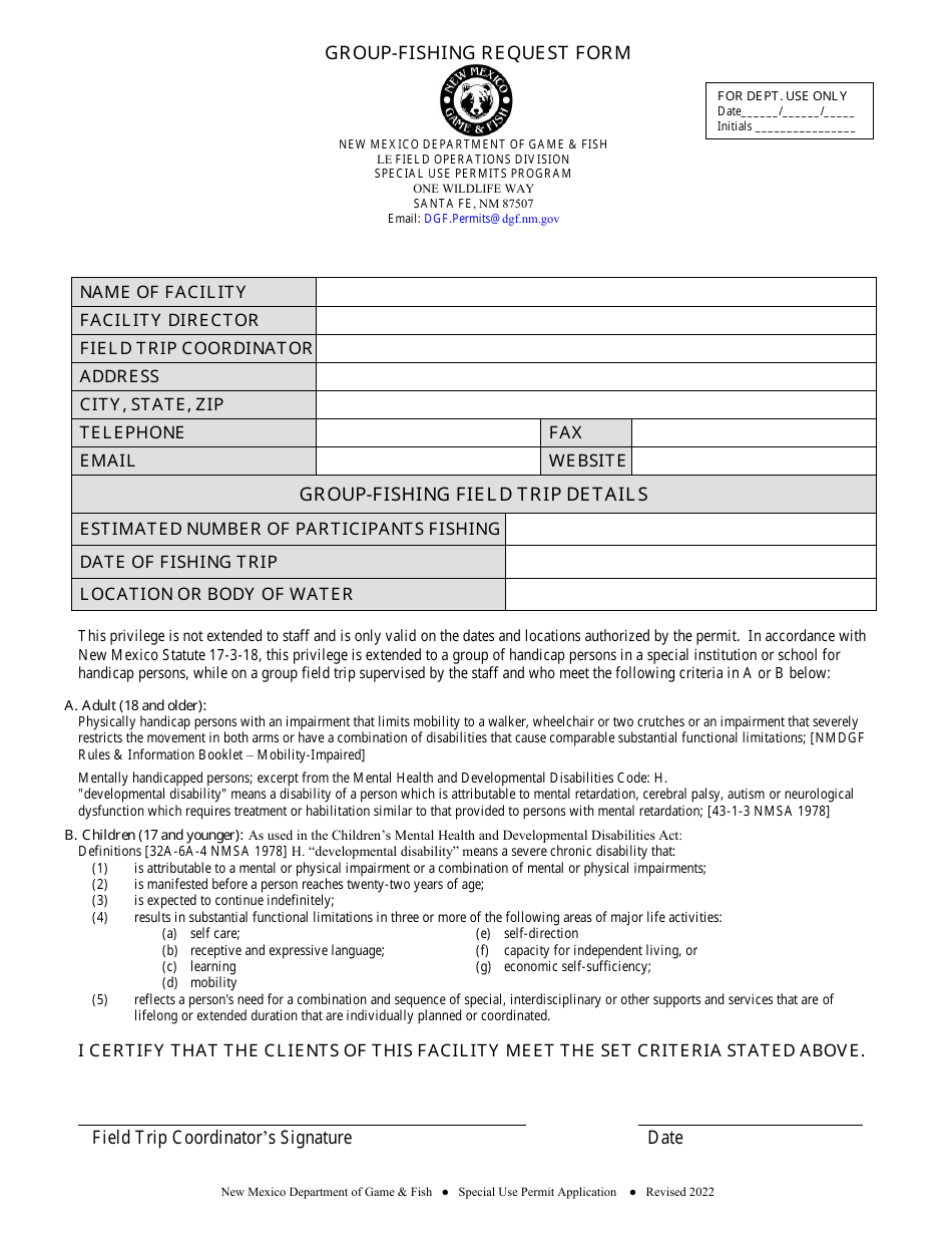 New Mexico Group-Fishing Request Form Download Fillable PDF ...
