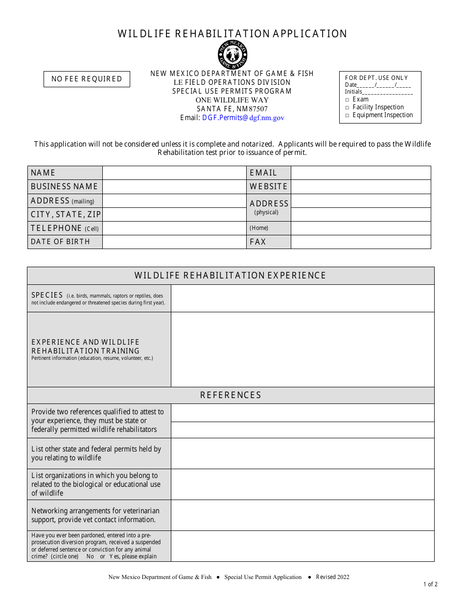 New Mexico Wildlife Rehabilitation Application Download Fillable PDF 2013 — 2025 | Templateroller