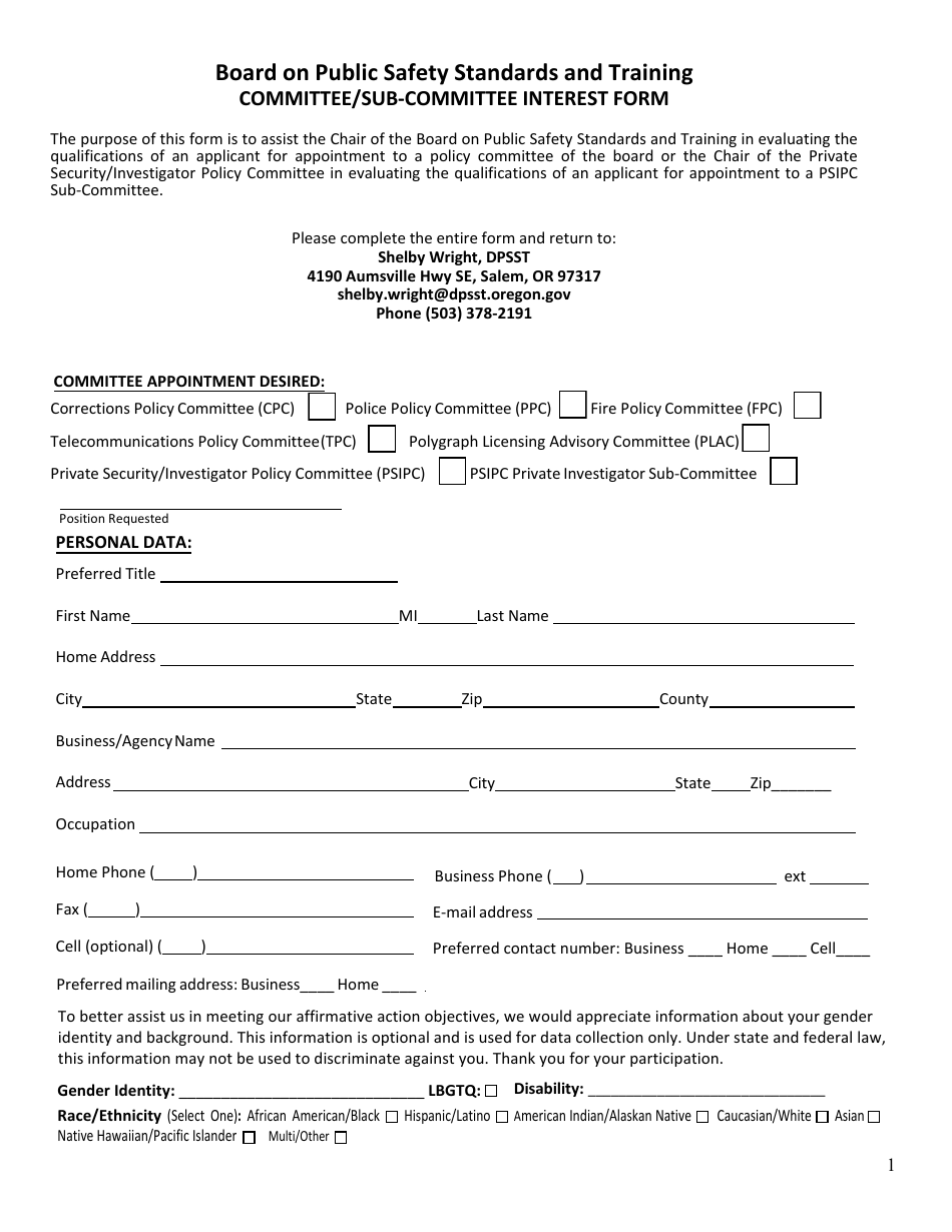 Oregon Committee/Sub-committee Interest Form - Fill Out, Sign Online ...