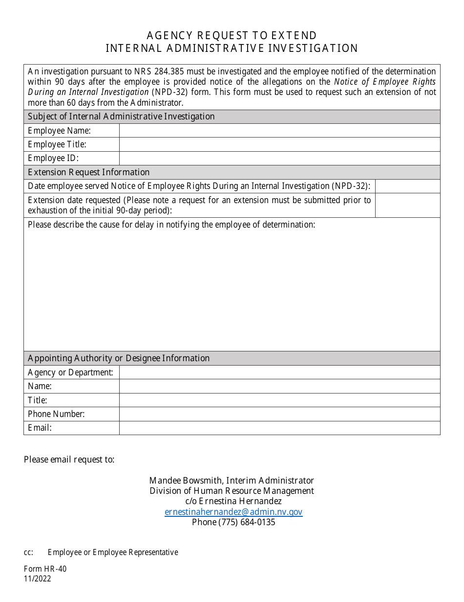 Form HR-40 - Fill Out, Sign Online and Download Printable PDF, Nevada ...