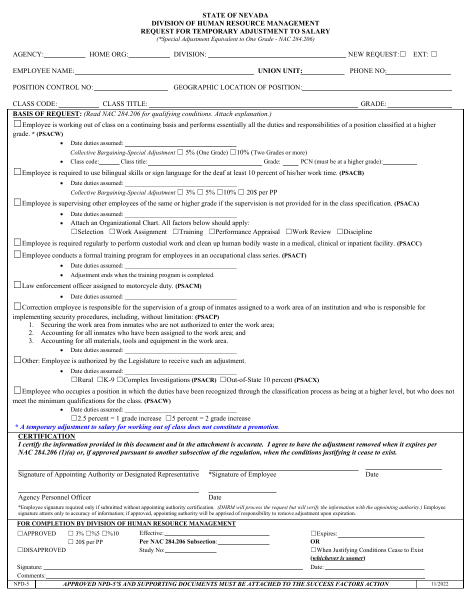 Form NPD-5 - Fill Out, Sign Online and Download Fillable PDF, Nevada ...