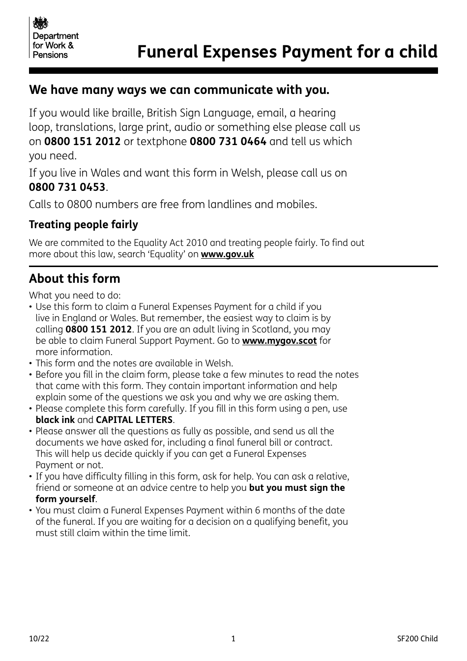 Form SF200 CHILD - Fill Out, Sign Online and Download Fillable PDF ...