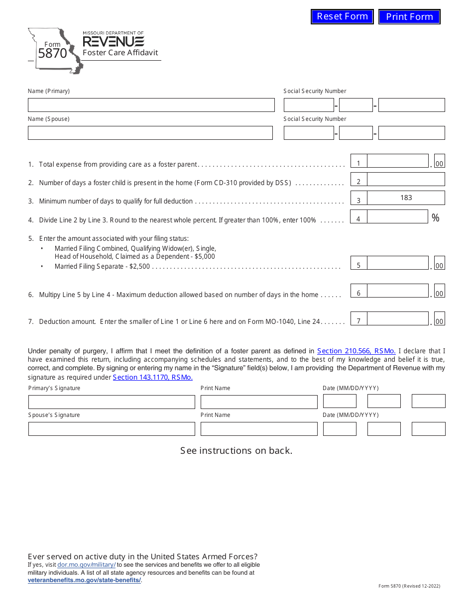 Form 5870 - Fill Out, Sign Online and Download Fillable PDF, Missouri ...