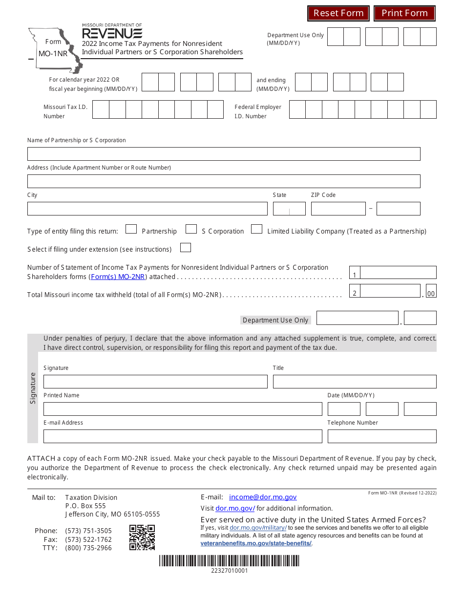 Form MO-1NR - 2022 - Fill Out, Sign Online and Download Fillable PDF ...