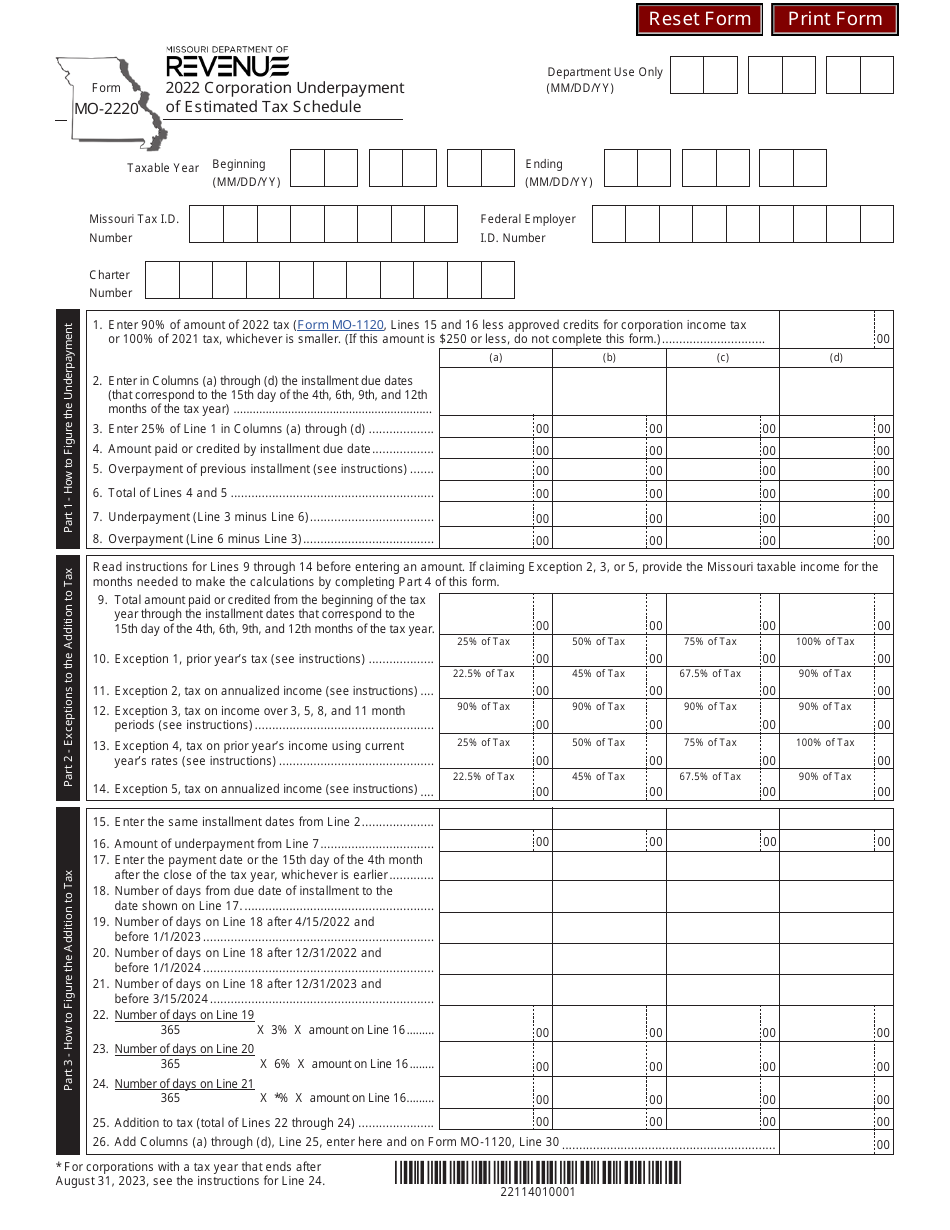 Form MO-2220 - 2022 - Fill Out, Sign Online and Download Fillable PDF ...