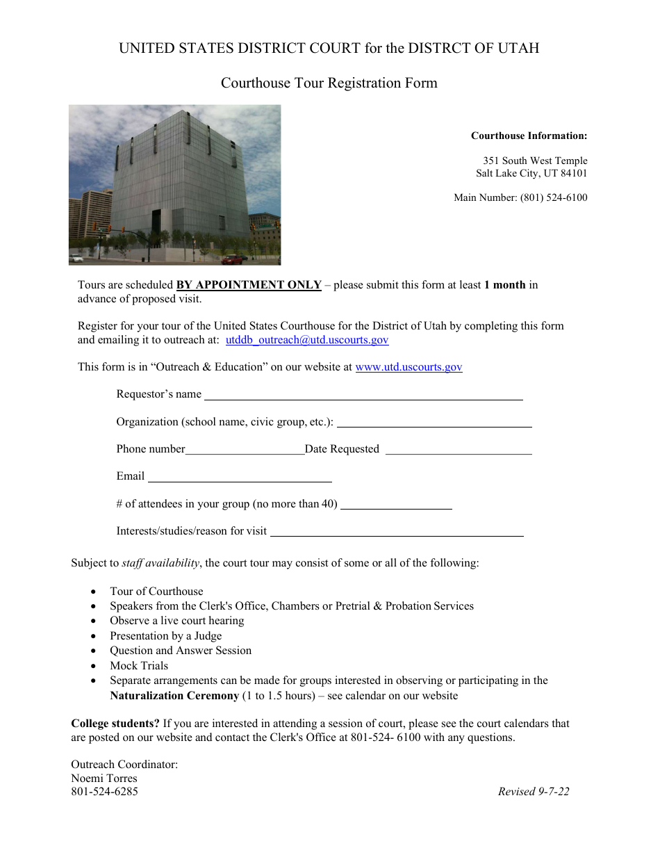 Utah Courthouse Tour Registration Form - Fill Out, Sign Online and ...