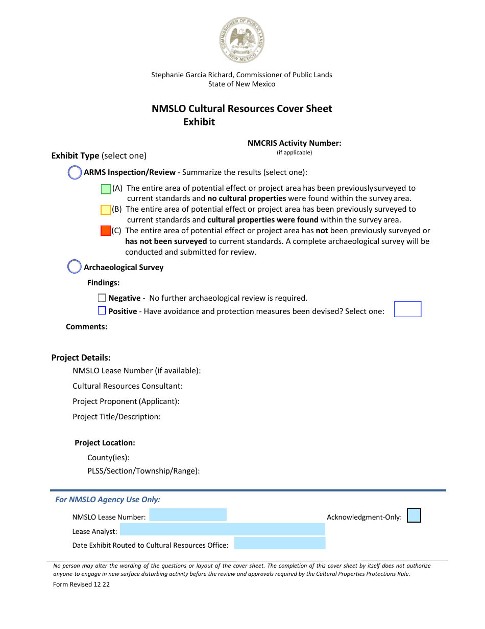 New Mexico Nmslo Cultural Resources Cover Sheet - Fill Out, Sign Online ...