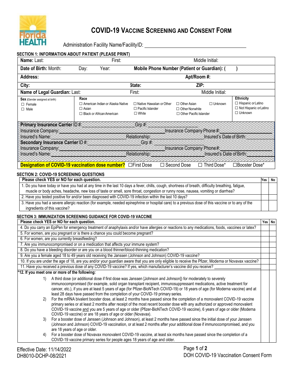 Form DH8010-DCHP Download Printable PDF or Fill Online Covid-19 Vaccine ...