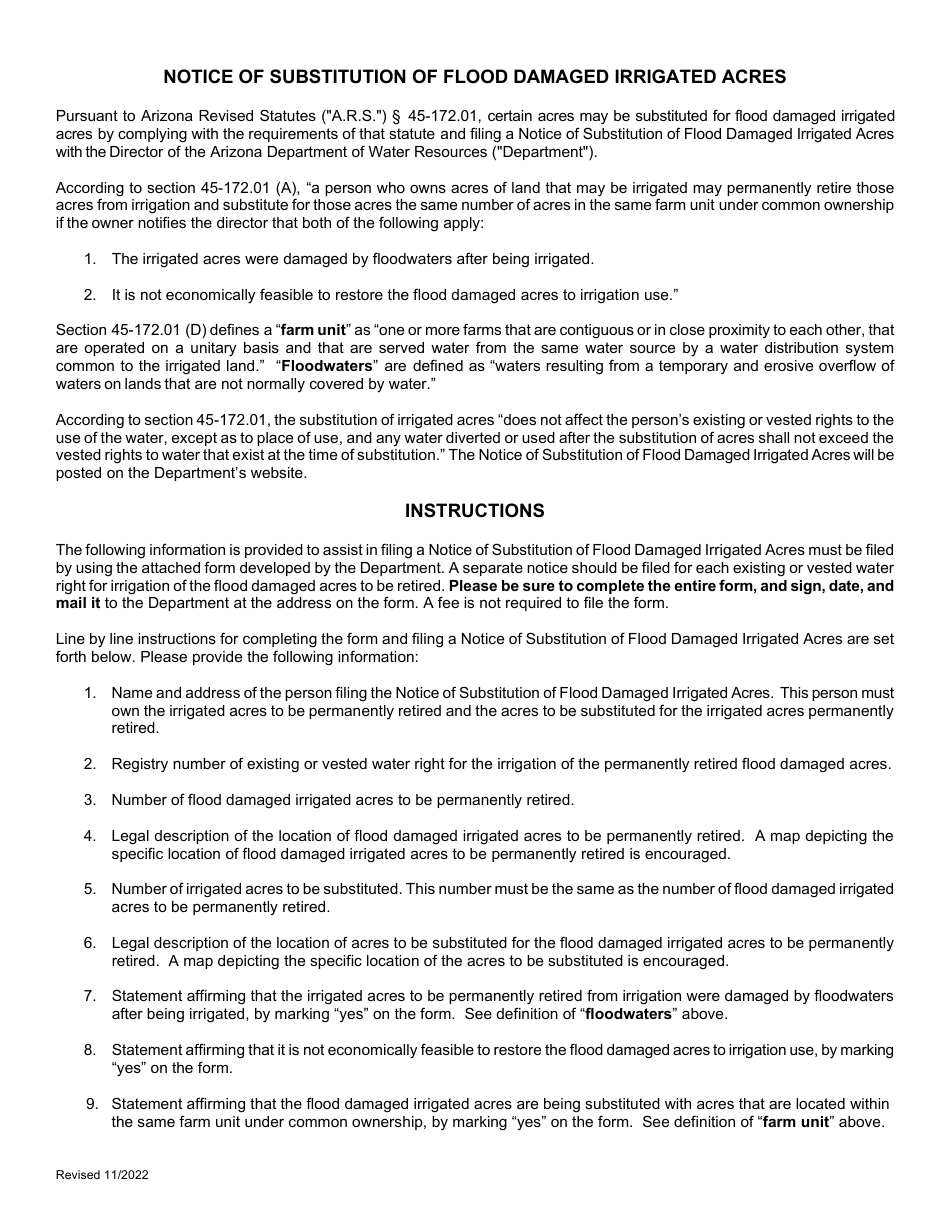 Arizona Notice of Substitution of Flood Damaged Irrigated Acres ...
