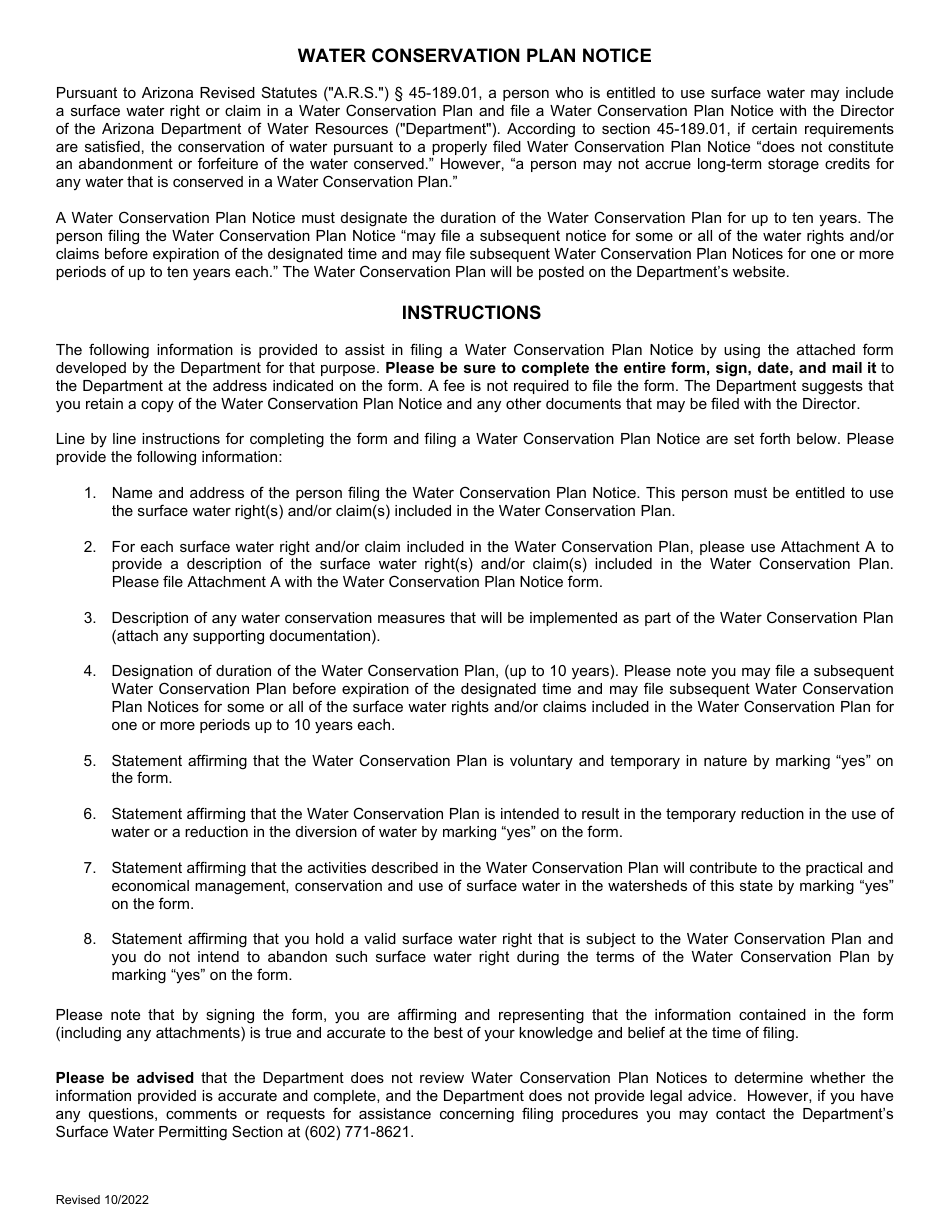 Arizona Water Conservation Plan Notice Download Printable PDF ...