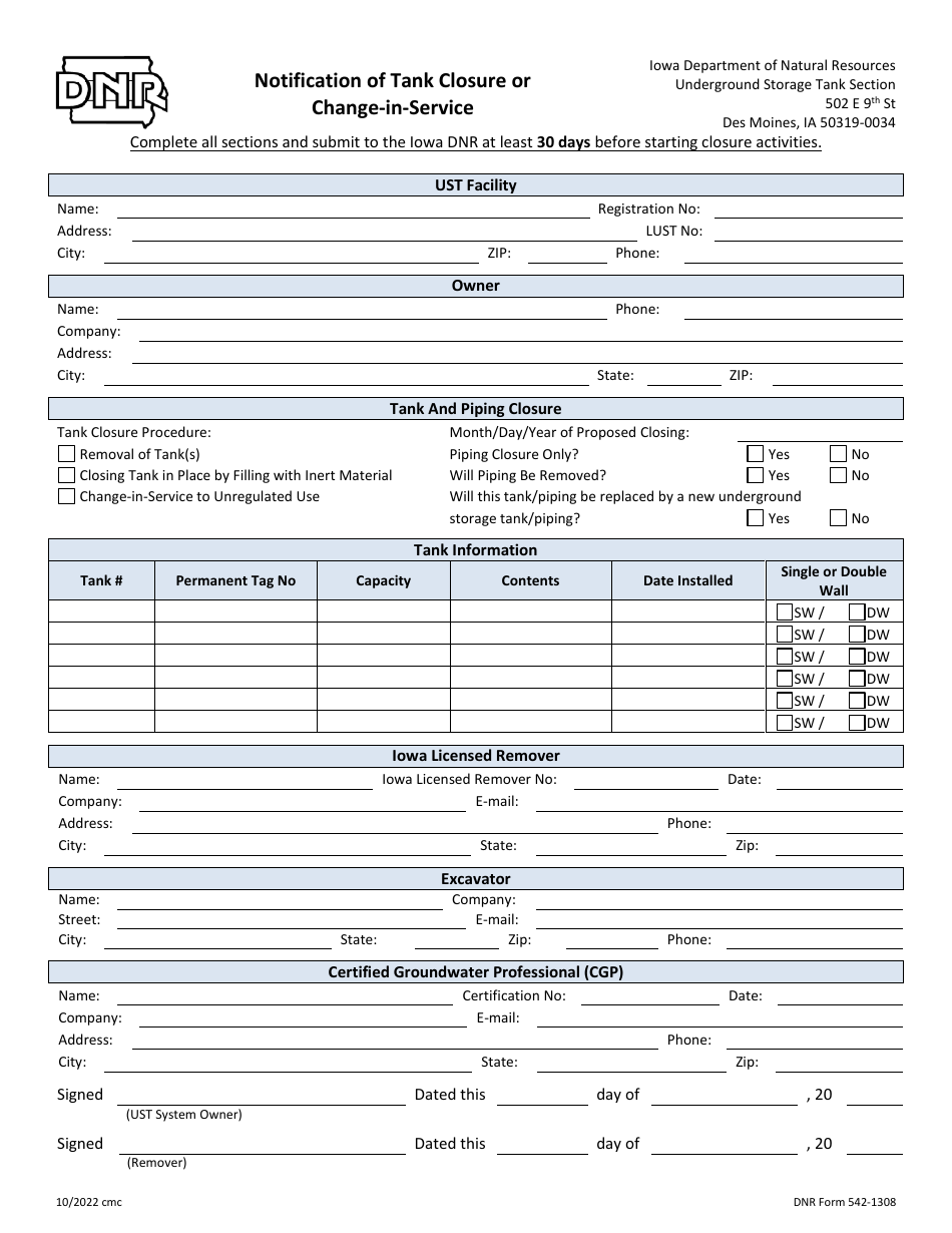 DNR Form 542-1308 Download Fillable PDF or Fill Online Notification of ...