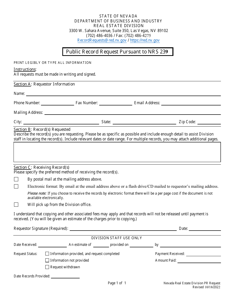 Form 900 Download Fillable PDF or Fill Online Public Record Request ...