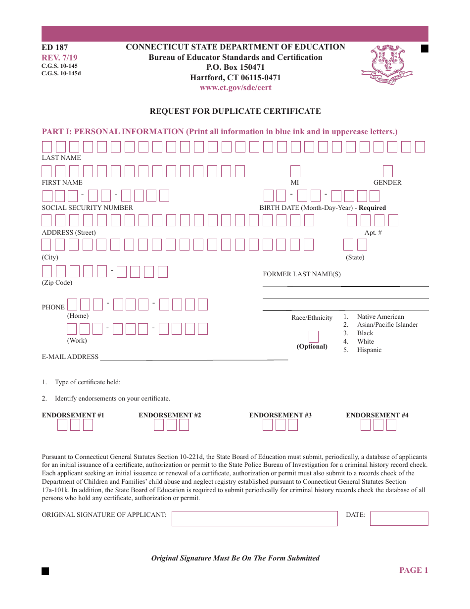 Form ED187 - Fill Out, Sign Online and Download Printable PDF ...