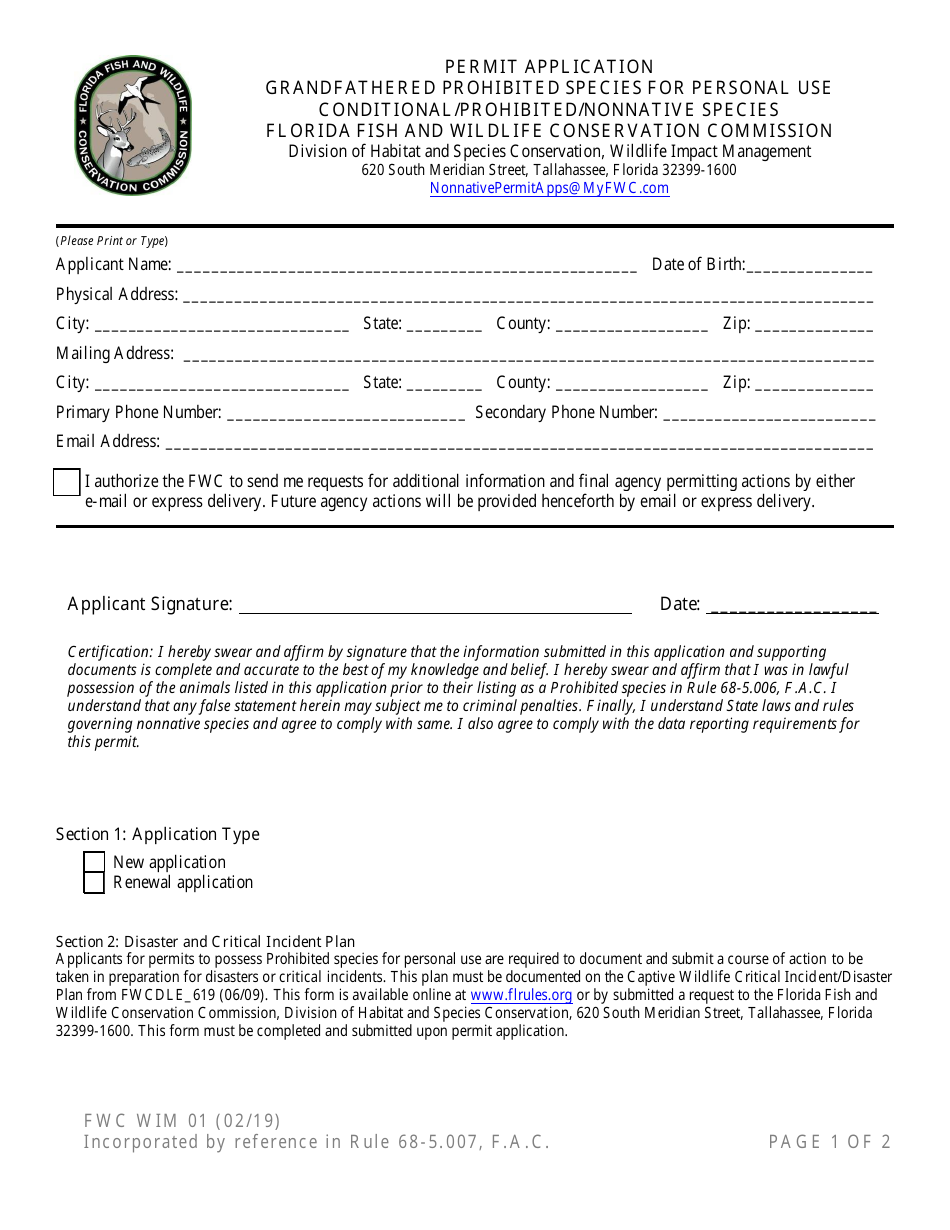 Form FWC WIM01 - Fill Out, Sign Online and Download Fillable PDF ...