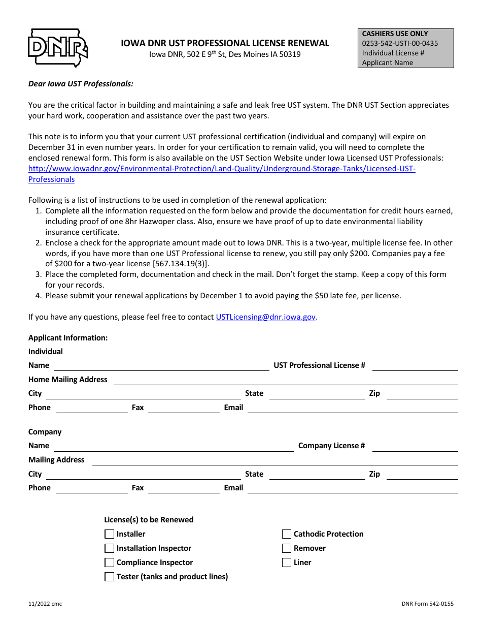 DNR Form 542-0155 Download Fillable PDF or Fill Online Iowa DNR Ust ...
