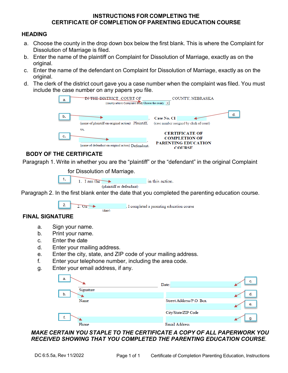 Download Instructions for Form DC6:5.5 Certificate of Completion of Parenting Education Course ...