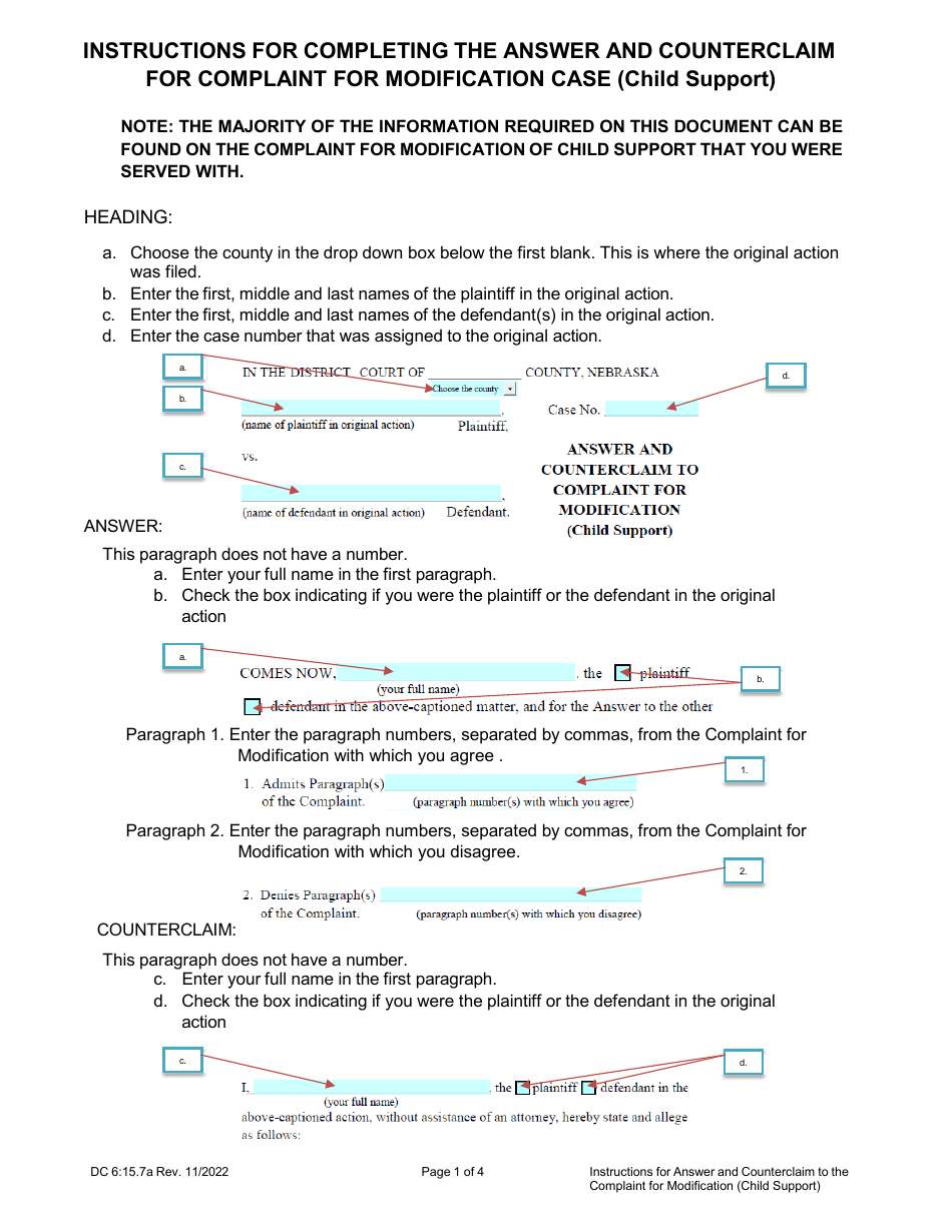 Download Instructions for Form DC6:15.7 Answer and Counterclaim to ...