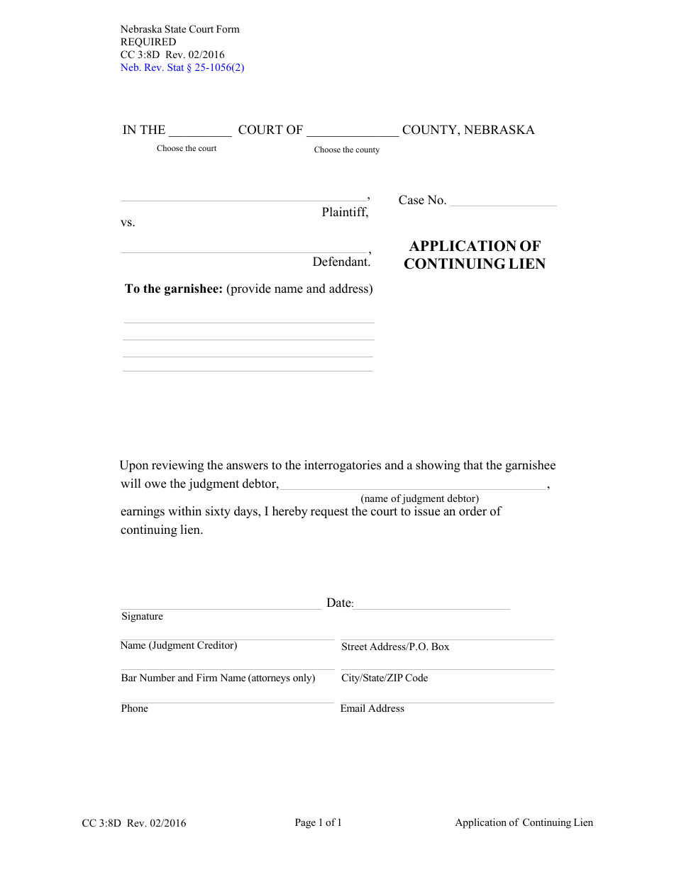 Form CC3:8D - Fill Out, Sign Online and Download Fillable PDF, Nebraska ...