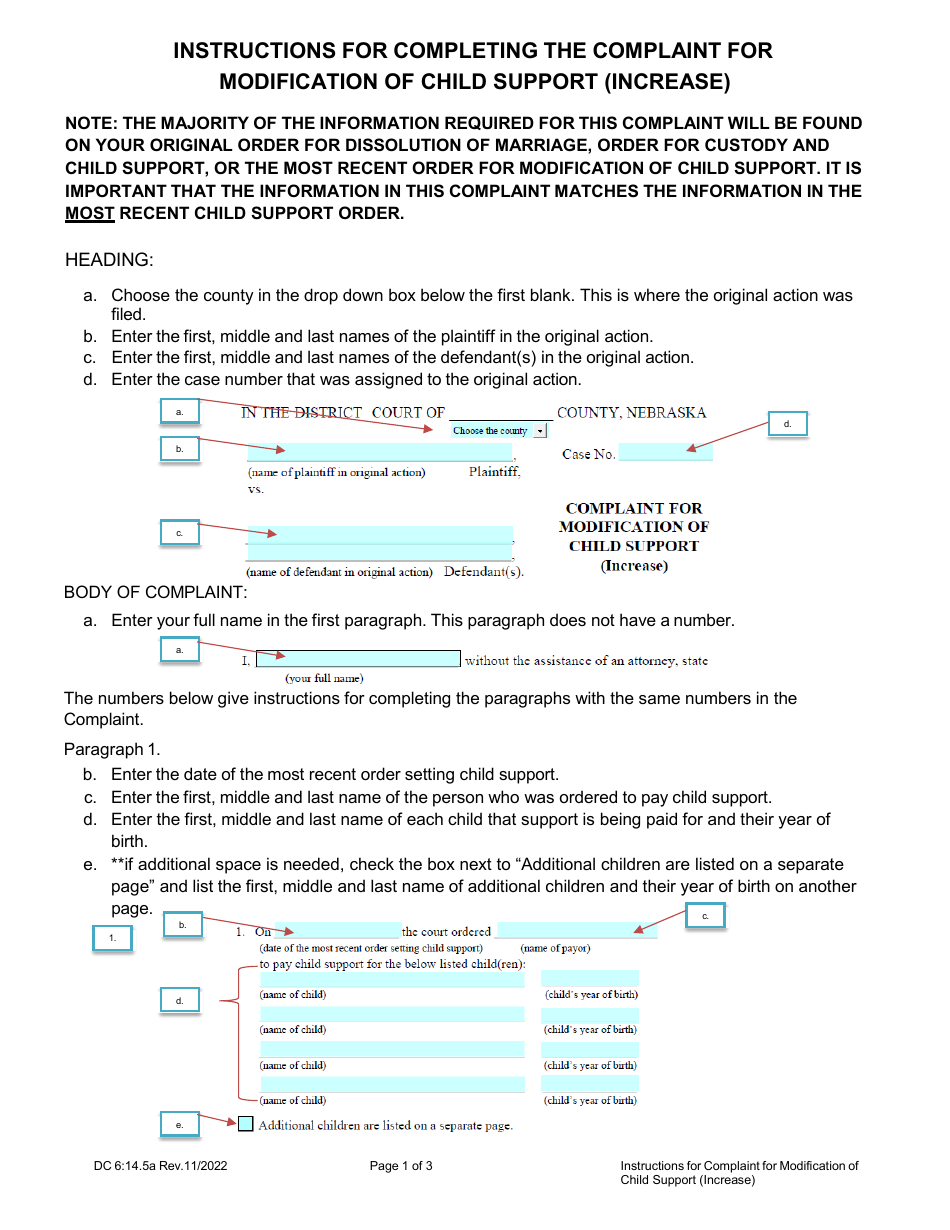 Download Instructions for Form DC6:14.5 Complaint for Modification of ...