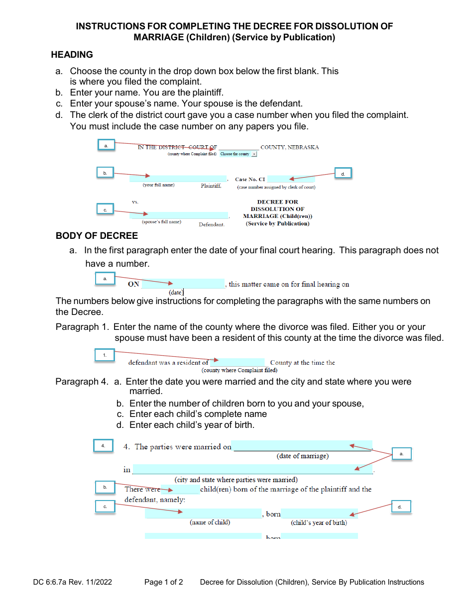 Download Instructions for Form DC6:6.7 Decree - With Children - Service ...