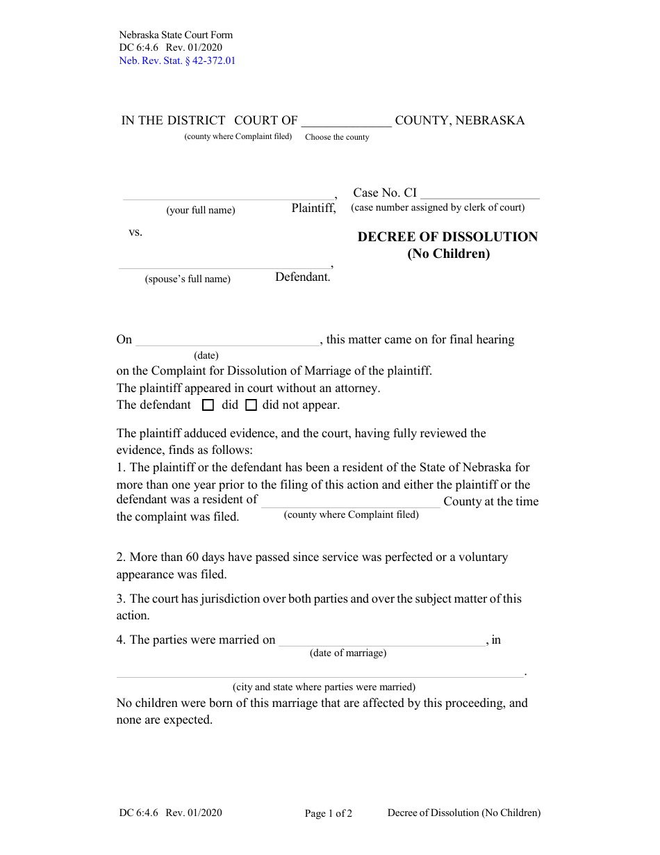 Form DC6:4.6 Download Fillable PDF or Fill Online Decree of Dissolution ...