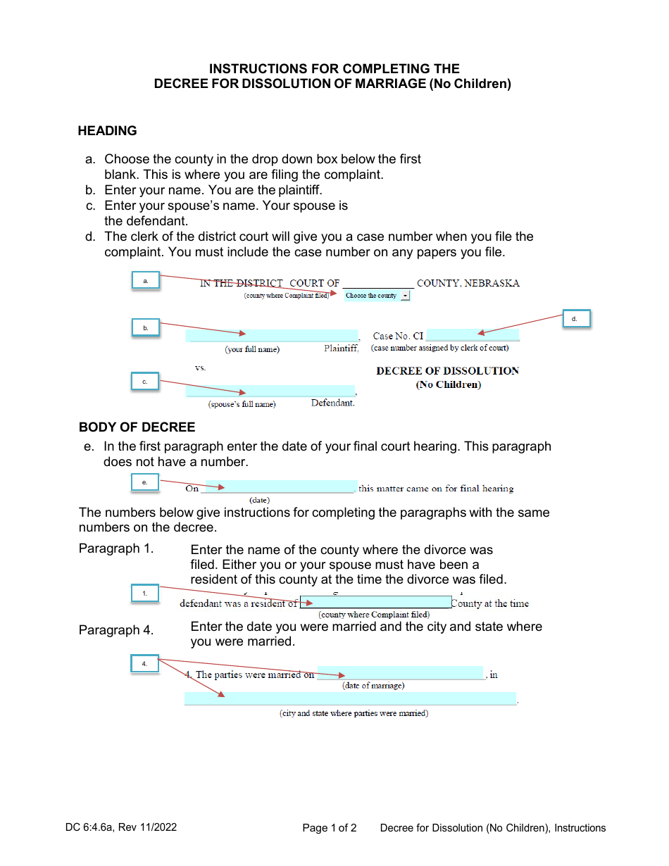 Download Instructions for Form DC6:4.6 Decree of Dissolution (No ...