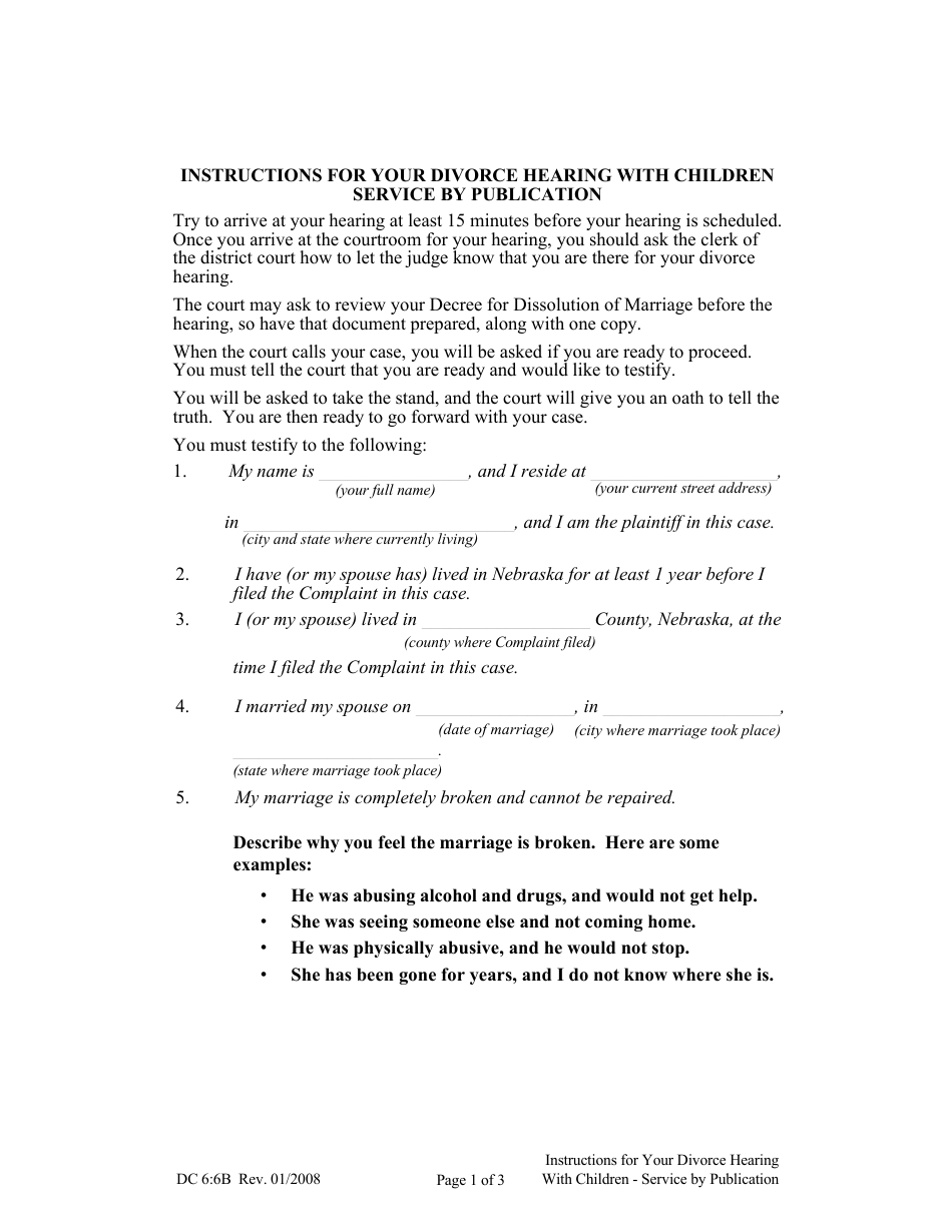 Form DC6:6B - Fill Out, Sign Online and Download Fillable PDF, Nebraska ...